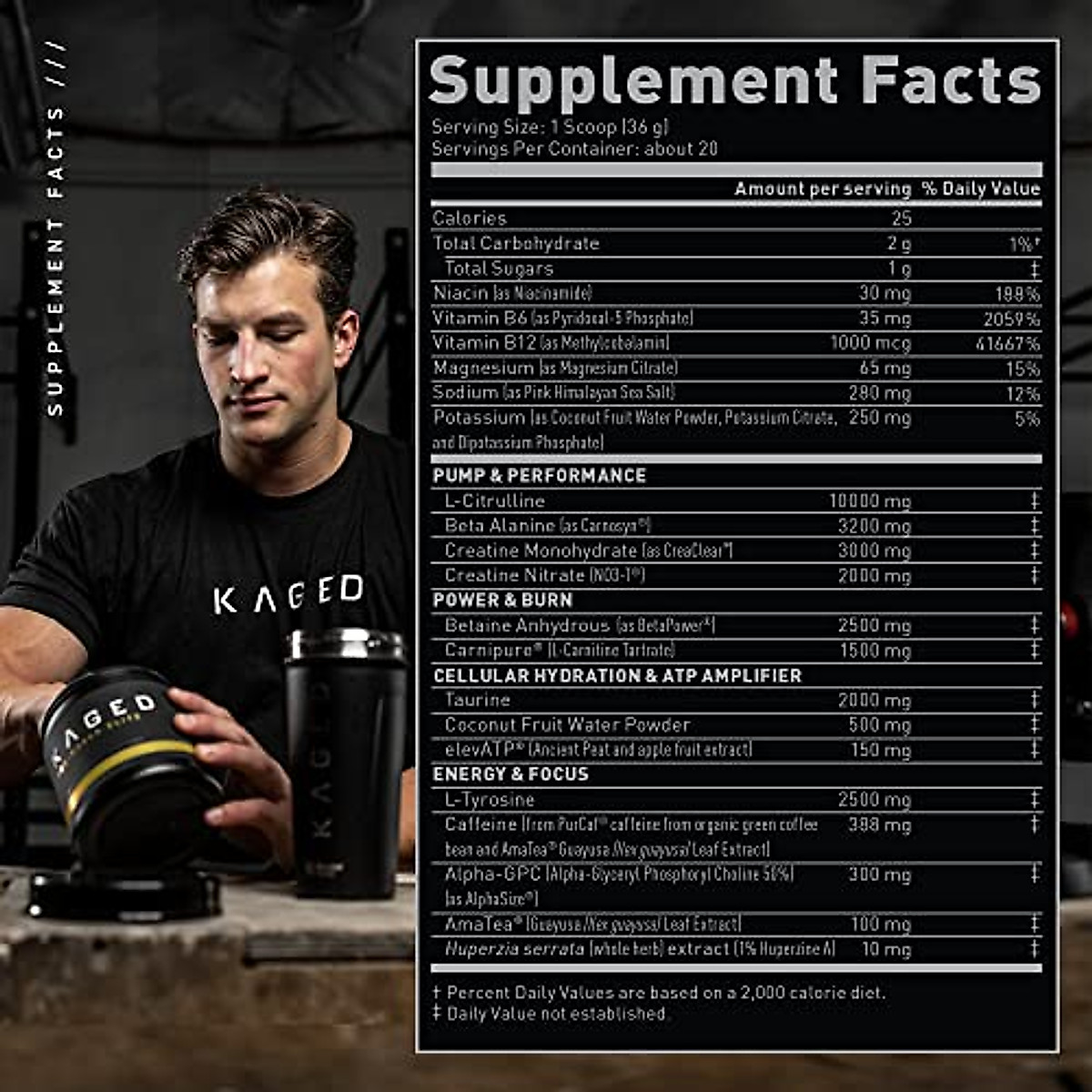 Pre Workout Powder; Pre-KAGED Elite Preworkout for Men & Women, High Stimulant for Workout Energy, Focus & Pumps; Premium L-Citrulline, Beta Alanine, Creatine, & 388mg of Caffeine, Strawberry Lemonade