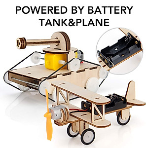 Mini Tudou 3D Wooden Puzzle Solar Car, 3-in-1 STEM Science Kit Toy to Build Wood Models Including Solar Power Vehicle Electronic Tank and Plane Toys Set, DIY Educational Play Set for Kids Boys Girls