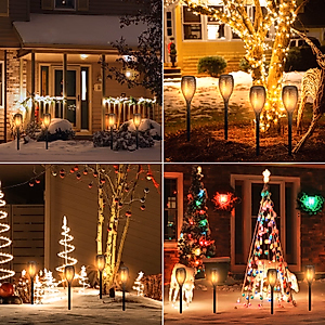 Ruyilam Solar Garden Lights Outdoor, 4-Pack 96LED Waterproof Solar Flickering Dancing Flame 31' Pathway Lights, Dusk to Dawn Auto On/Off for Garden/Yard/Driveway/Pathway