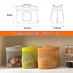 Reusable Silicone Storage Bags, BPA Free 3 PCS Food Storage Bags, Leakproof Gallon Freezer Bags for Sandwich, Snack, Travel Items, Silicone Food Pouch, Suitable for Microwave, Oven, Fridge, Dishwasher