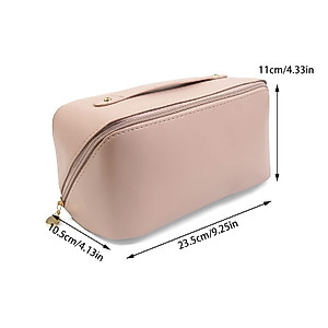 S-SNAIL-OO Upgrade Large-capacity Travel Cosmetic Bag, Women Pu Leather Waterproof Portable Cosmetic Bag with Handle, Storage Bag for Place Skin Care Products, Jewelry, Sundries. (Pink)
