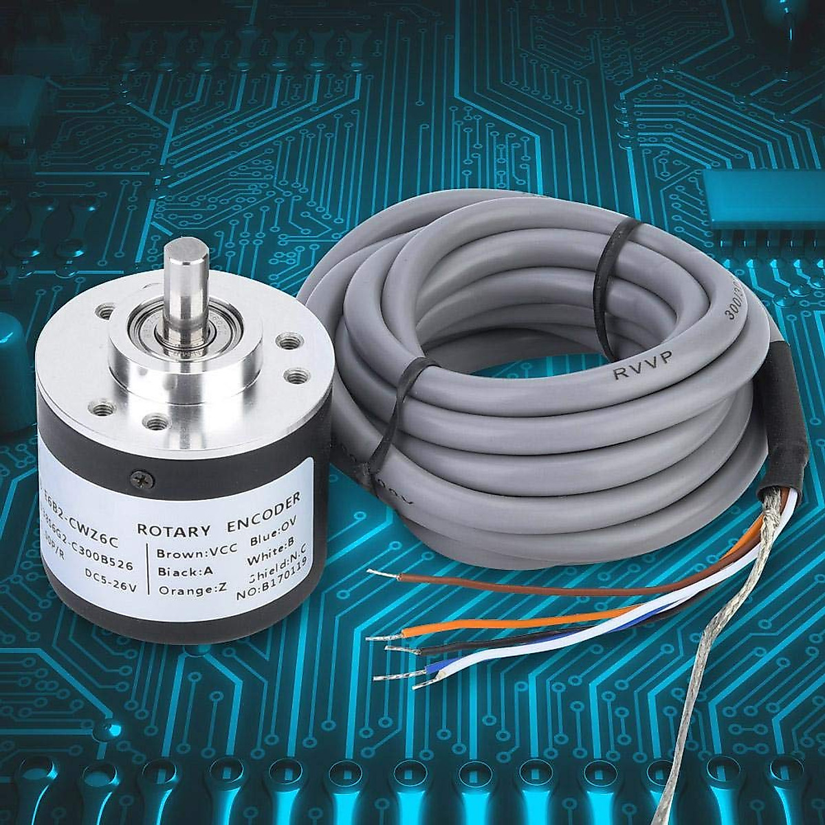 5-26V DC Incremental Rotary Encoder, E6B2-CWZ6C 38mm Diameter NPN Open-collector Output ABZ 3 Phase General-purpose Rotary Encoder with 2m Wiring Wire(300P/R)