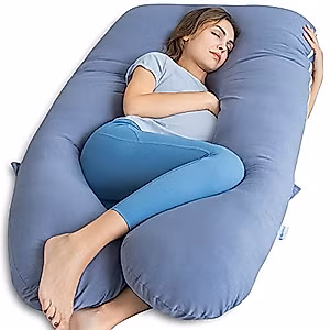 QUEEN ROSE Cooling Pregnancy Pillows, U Shaped Silky Maternity Pillow for Pregnant Women, 55 Inch Pregnancy Body Pillow for Sleeping, Back Pain Relief and Pregnant Legs, Hips, Belly Support, Blue