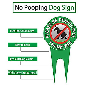 HEIOKEY 2 Pack No Poop Dog Sign With Stake 12" x 6",Double Sided No Pooping Dog Sign Politely Reads:Please Be Respectful Thank You - Stop Dogs from Pooping or Peeing On Your Lawn Yard Sign