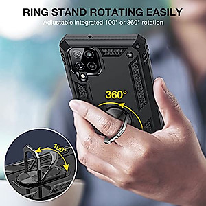 Vakoo Armor Series for Samsung Galaxy A12 Case, 6.5-Inch, with Ring Stand, Military Grade Shockproof Protection, Black