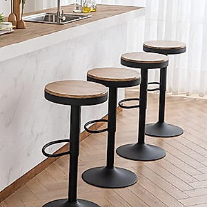 YOUNUOKE Bar Stools Set of 2 Round Adjustable Swivel Counter Height Barstool Backless Wood and Metal Bar Stools with Footrest Modern Bar Chair for Kitchen Counter Island