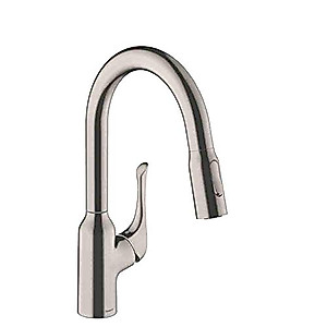 hansgrohe Allegro N Stainless Steel Bar Kitchen Faucet, Kitchen Faucets with Pull Down Sprayer, Faucet for Kitchen Sink, Stainless Steel Optic 71844801