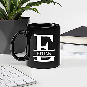 Personalized Monogram Coffee Mug, Initial Letter E Customized for Women Men Girls Boys Dads Moms Friends, Taza de Café Personalizada Con Monograma, Letra Inicial - Black Mug Letter E 11oz