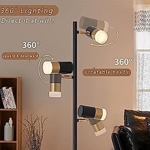 ADISUN LED Tree Floor Lamp for Living Room,Bedroom Black Standing Floor Lamp for Office,Bedroom,Dimmable Tall Lamp for Reading with 3 Adjustable Heads,Remote Control