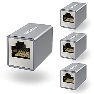 VCELINK RJ45 Coupler, Shielded Ethernet Coupler POE Ethernet Cable Extender for Cat7/Cat6a/Cat6/Cat5e, Female to Female in-Line Coupler, 4 Pack