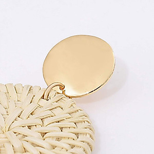 CEALXHENY Rattan Earrings for Women Handmade Straw Wicker Braid Drop Dangle Earrings Lightweight Geometric Statement Earrings (B Round)