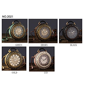 Pu Leather Handbags Fashion Real Clock Shoulder Bag Casual Women Evening Crossbody Bags,Retro Vintage Steampunk Female Messenger Bags for Women Girls (B)