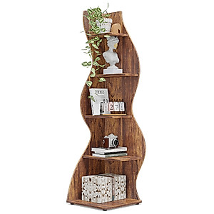 Tribesigns Corner Shelf, Rustic 5-Tier Wall Corner Bookshelf, Stylish Corner Small Bookcase Storage Rack Plant Stand with Unique Shape for Living Room, Home Office (1PC, Brown)