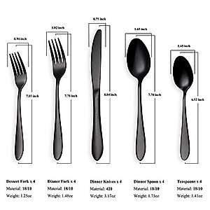 Titanium Black Plated Stainless Steel Flatware Set 20 Piece, Black Flatware Set, Black Silverware Set Service for 4 (Shiny Black)