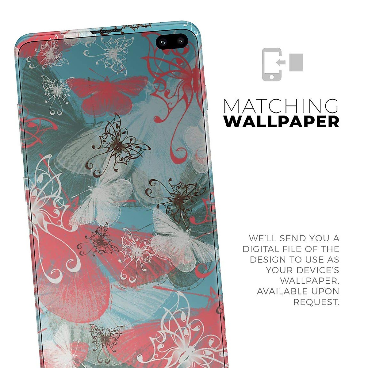 DesignSkinz Blue & Coral Abstract Butterfly Sprout Protective Vinyl Decal Wrap Skin Cover Compatible with The Samsung Galaxy S20 (Screen Trim & Back Glass Skin)