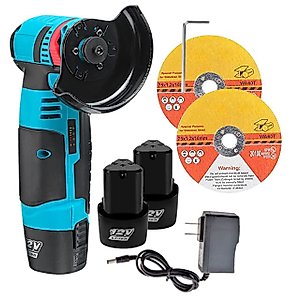 Angle Grinder 3” Grinders Power Tools 12 V Cordless Electric Grinder Handheld Grinding Machine with 2x Cutting Disc 2x Battery for Cutting Polishing Grinding Tile Wood Stone Metal
