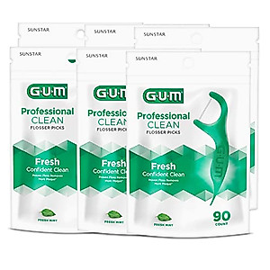 GUM - 70942302395 Professional Clean Flossers Extra Strong Flosser Pick, Fresh Mint, 90 Count (Pack of 6)