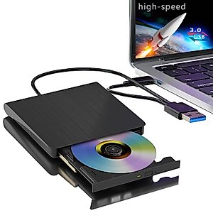 External CD/DVD Drive for Laptop USB 3.0 Portable RW Drive/DVD Player for Laptop CD ROM Burner Compatible with Laptop Desktop PC Windows Linux OS Mac Black