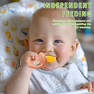 Eoopoon Silicone Baby Fruit Food Feeder Pacifier & Baby Food Freezer Tray Combo, Breast Milk Popsicle Freezer Molds Teether Toy for Babies 4-6, 12 Months, Baby Food Storage Containers Freezer (Lilac)