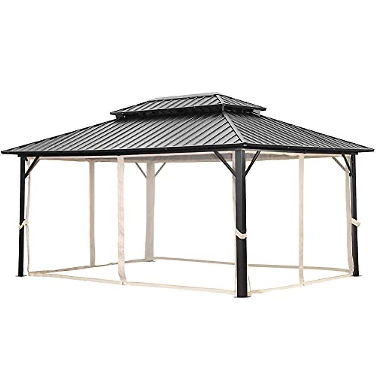 Leisurelife 10'x12' Galvanized Steel Double Roof Hardtop Gazebo with Nettings for Patio Outdoor Backyard Garden or Grill, Heavy Duty Canopy Tent, Aluminum Frame