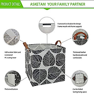 ASKETAM Square Canvas Collapsible Fabric Baby Toy Box Storage Bin Bedroom Decor Closet Kids Laundry Baskets Toy Organizer,Shelf Basket Nursery Storage,Gift Baskets(Black Leaves)