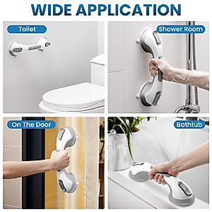 LEVERLOC Shower Grab Bar, 2 Pack 12 Inch Suction Grab Bars for Bathtubs and Showers for Elderly, Shower Grab Bars for Seniors Bathroom Safety Shower Handle for Elderly, No Drilling Removable,Grey