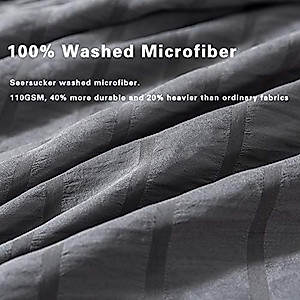 AveLom Seersucker Duvet Cover Set King Size (104 x 90 inches), 3 Pieces (1 Duvet Cover + 2 Pillow Cases), Dark Gray Ultra Soft Washed Microfiber, Textured Duvet Cover with Zipper Closure, Corner Ties