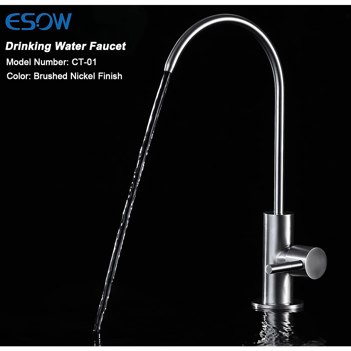 ESOW Kitchen Water Filter Faucet, 100% Lead-Free Drinking Water Faucet Fits Most Reverse Osmosis Units or Water Filtration System in Non-Air Gap, Stainless Steel 304 Body Brushed Nickel Finish