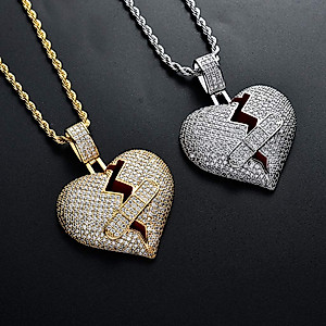 Moca Jewelry Iced Out Exquisite Band-Aid Heartbreak Pendant 18K Gold Plated Chain Bling CZ Simulated Diamond Hip Hop Necklace for Men Women (Silver)