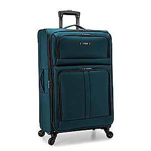 U.S. Traveler Anzio Softside Expandable Spinner Luggage, Teal, Checked-Large 30-Inch