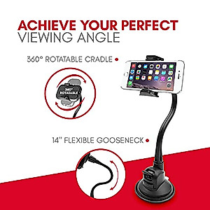 Macally Windshield Phone Mount for Car, Super Strong Suction Cup Phone Holder for Truck - Universal Gooseneck Window Phone Mount for Car, Compatible with iPhone, Samsung, Cell Phone, Android, Mobile