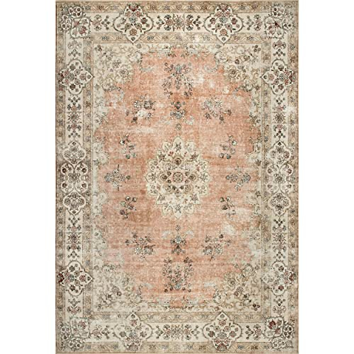 nuLOOM Ren Vintage Floral Machine Washable Area Rug, 5' x 8', Peach