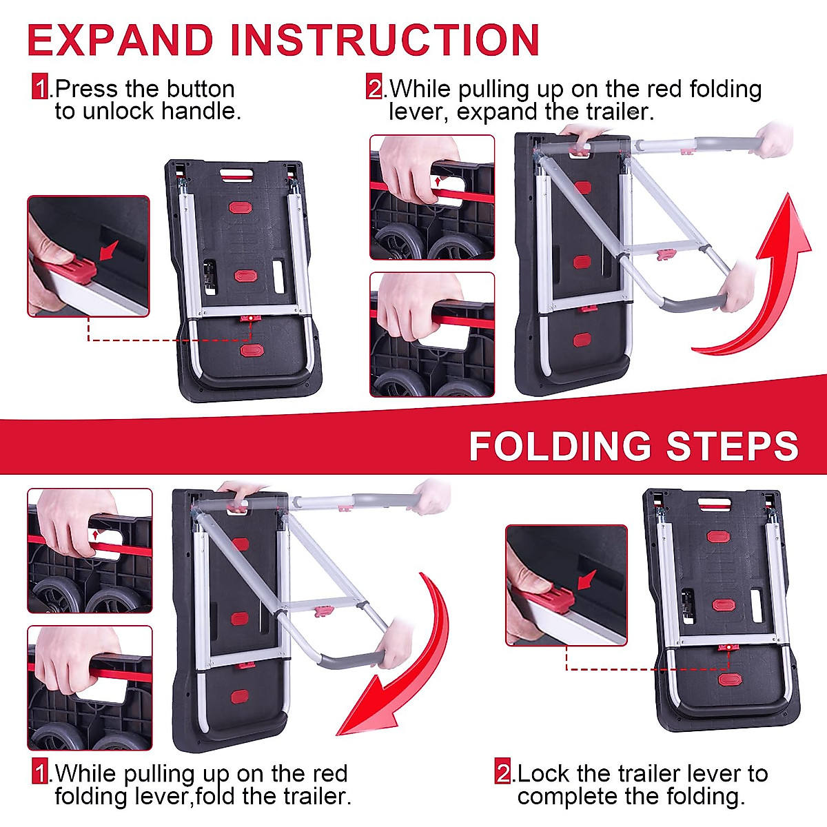 Katsuyoku Folding Hand Truck Portable Trolly,Platform Transport Hand cart with 330lbs Capacity Practical handling Tools for Household Industrial Black