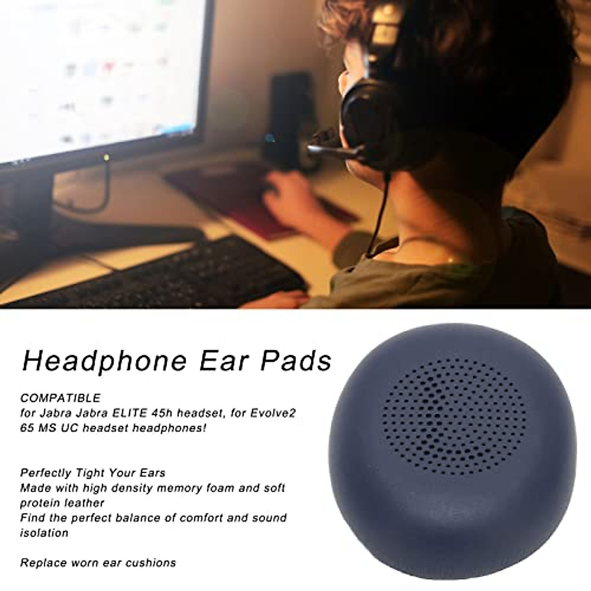 Hilitand Replacement Earpads Cushions for Jabra Elite 45h, Ear Cushion Cover Soft Protein Leather Foam Ear Pads for Evolve2 65 (65MS 65UC USB) On-Ear Wireless Headset(Dark Blue)