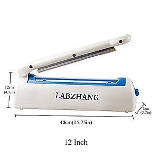 LabZhang 12inch Impulse Bag Sealer,Impulse Heat Sealer,Manual Poly Bag Heat Sealer Heat Seal Closer with 1 Replacement Kit,White