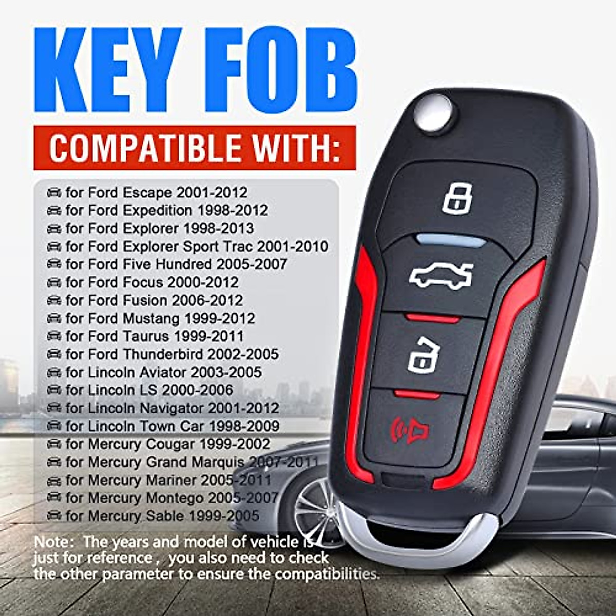 Keymall keyless Entry Replacement Car Key Fob Remote Transmitter 4D63 for Ford, Lincoln, Mercury CWTWB1U345