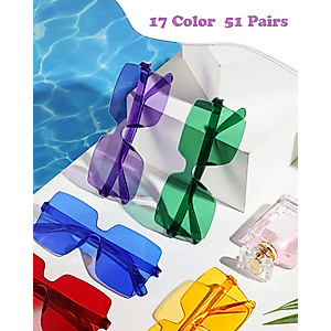Chumia 51 Pack Fun Sunglasses Bulk Adult Party Favors Sunglasses Colorful Plastic Square Rimless Retro Sunglasses for Women Men Neon Party Candy Color Glasses