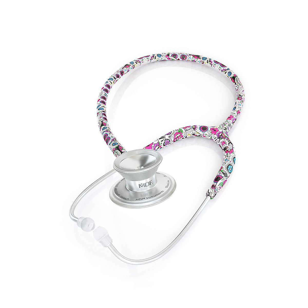 MDF Sugar Skull Silver MD One Epoch Lightweight Titanium Stethoscope, Adult, Sugar Skull Tube, Silver Chestpieces-Headset, MDF777TSK