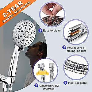 High Pressure Shower Head with Handheld - 6 Spray Settings Water Saving Bathroom Shower Head with 59" Long Hose and Adjustable Brass Joint Holder- The Perfect Removable Shower Head for Bathroom…