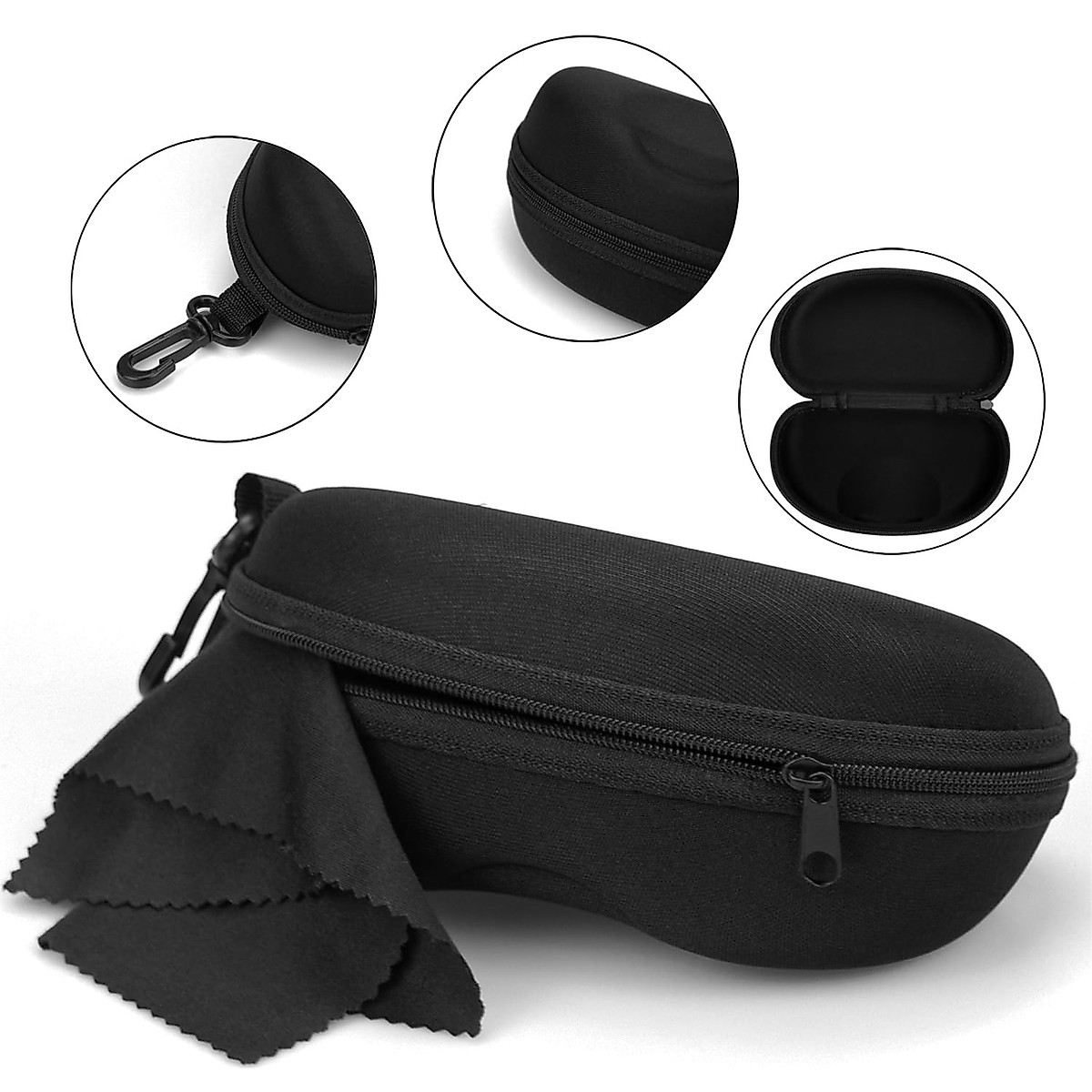 Nicunom 6 Pack Sunglasses Case Portable Travel Glasses Case, Zipper Shell Eyeglasses Cases with Hook and Cleaning Cloth