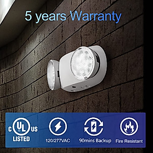 GZRUIYANG Emergency Lights with Battery Backup, 2 Pack Emergency Light, LED Commercial Emergency Lights, UL Listed, AC 120/277V, Hardwired Emergency Exit Light Fixtures for Business - (White)