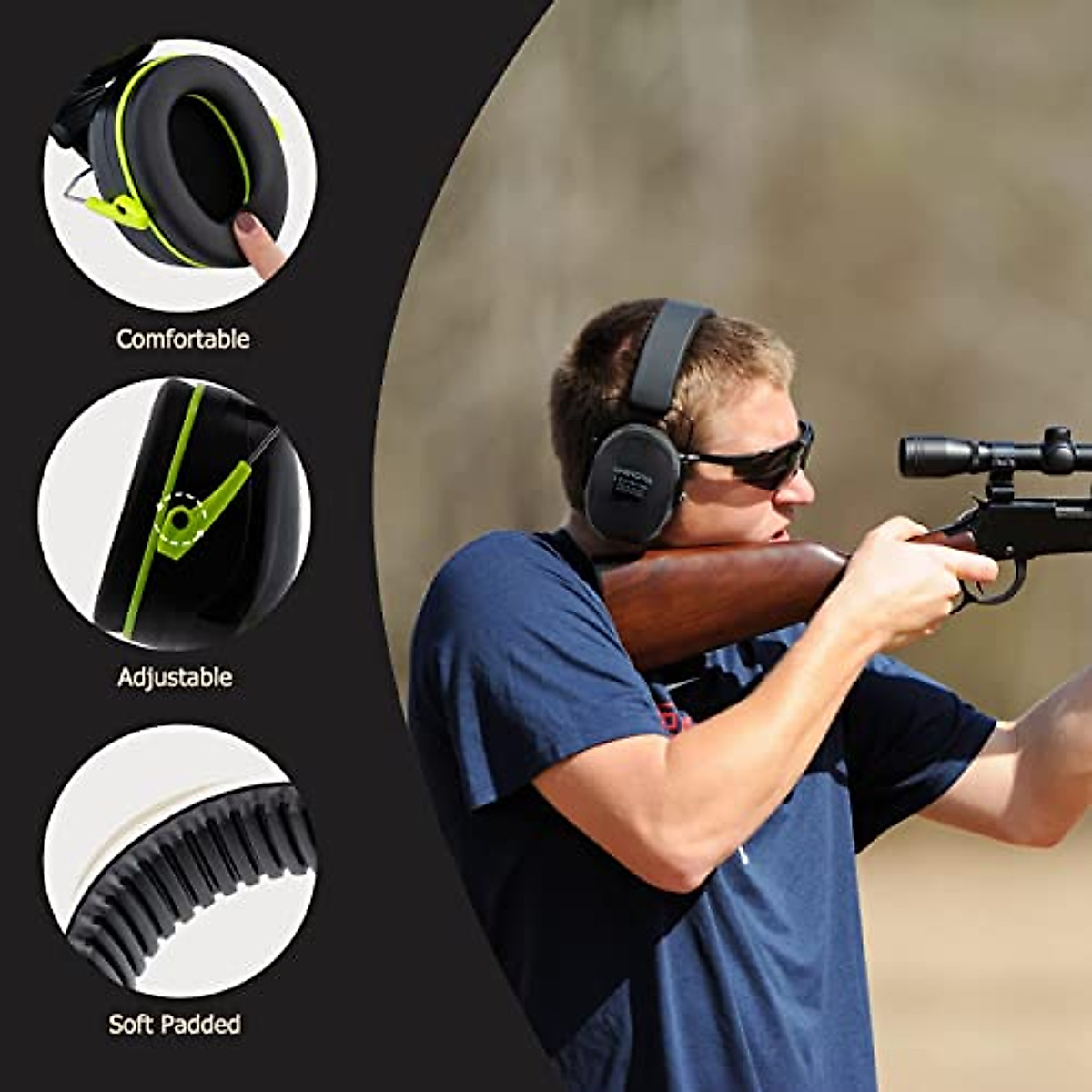 UNINOVA Hearing Protection Earmuffs, Noise Reduction Safety Ear Muffs, NRR 26dB Ear Protection Headphones for Shooting Gun Range Lawn Mowing Construction Woodworking Adults Men Women,Green