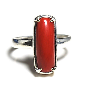 Jewelryonclick 3 Carat Red Coral Silver Ring for Women Prong Setting Chakra Healing Jewelry in Size 5-13