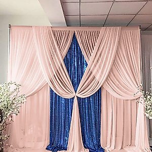 Peach Chiffon Backdrop Curtain-2 Panels 29"x120" Wedding Chiffon Backdrop Drapes Polyester Chiffon Fabric Drapes Birthday Backdrops Voile Window Curtain Photography Backdrop (29''x120''x2pcs, Peach)