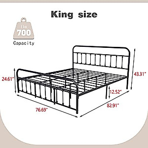 alazyhome King Size Bed Frame Classic Metal Platform Mattress Foundation with Victorian Style Iron-Art Headboard Under Bed Storage No Box Spring Needed Black