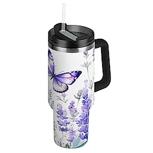 FRCSDIY Lavender Insulated Tumbler with Handle and Straw Lid,40oz Leakproof Stainless Steel Cup BPA-Free Water Bottle
