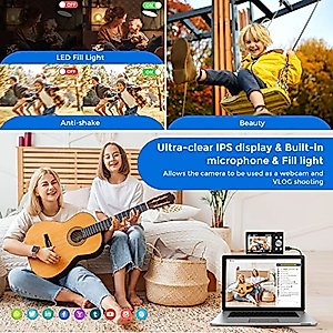 Digital Camera, RUAHETIL Autofocus FHD 2.7K 48MP Vlogging Camera for Kids, 16X Zoom 2 Charging Modes Kids Compact Camera Point and Shoot Camera for Kids Teens Students（Black）