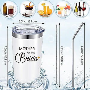 4 Pieces Mother of the Bride Groom Father of the Bride Groom Tumbler Set 20 oz Tumbler Travel Mugs with Lids Straws Brushes Wedding Favor Gifts for Bridal Shower Engagement Announcement Party