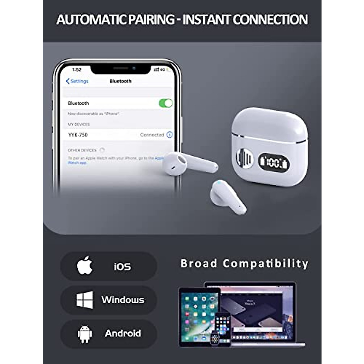 Wireless Earbuds Bluetooth 5.2 Ear Buds True Wireless Headphones,in-Ear Bluetooth Earphones,HiFi Stereo Touch Control, ENC Noise Cancelling Ear Buds with Microphone, audifonos Bluetooth inalambricos