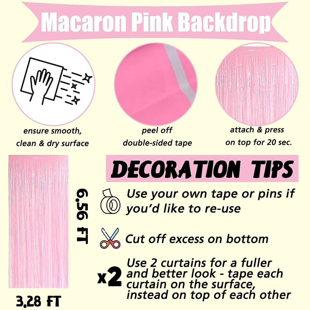 4 Pack Pink Fringe Curtain Backdrop, 3.2Ft x 6.6Ft Metallic Tinsel Foil Fringe Streamers Curtains Background for Photo Booth Birthday Wedding Baby Shower Party Thanksgiving Christmas Decorations